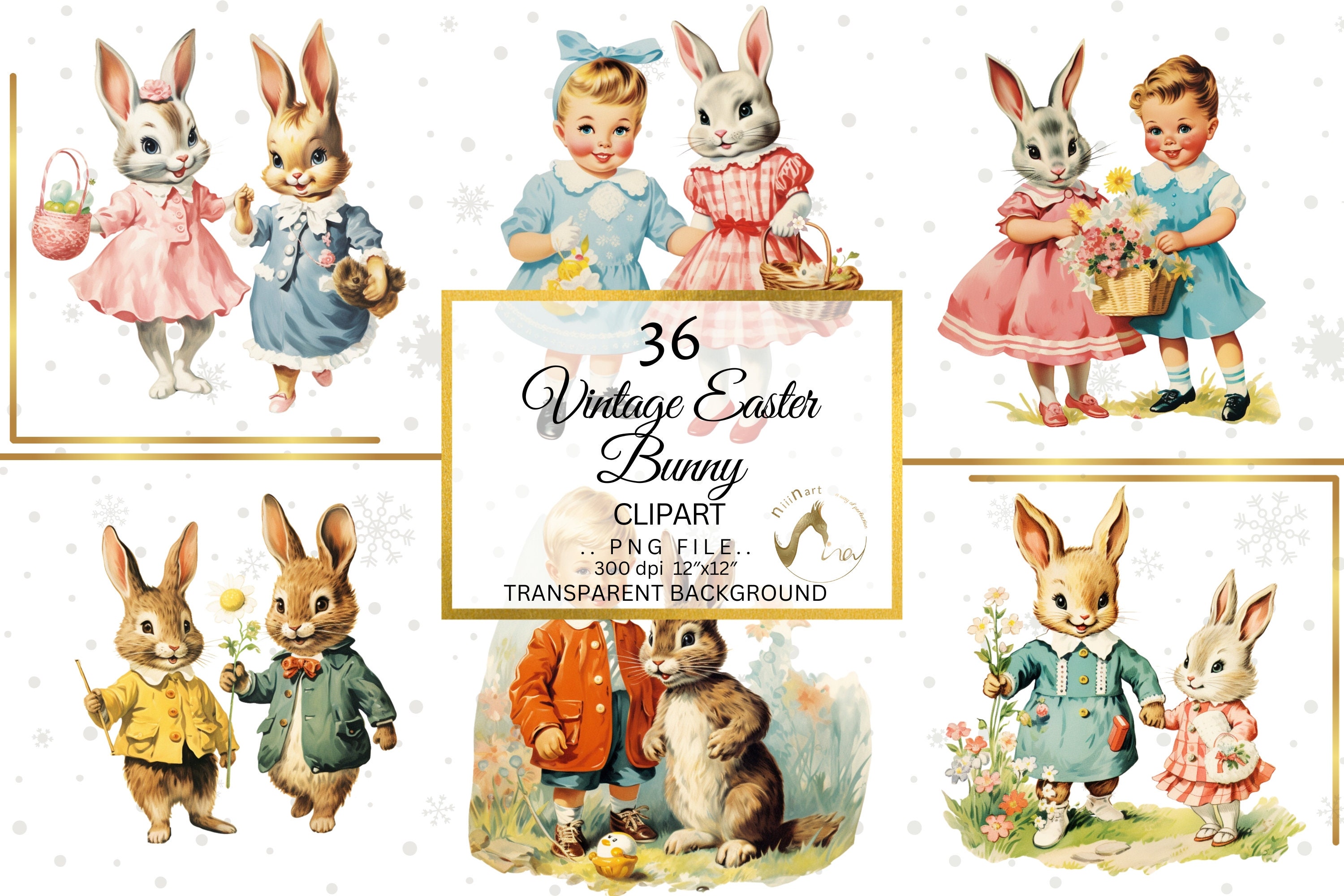 Vintage Easter Bunny Clipart Bundle, Spring PNG (digital Download) - Etsy