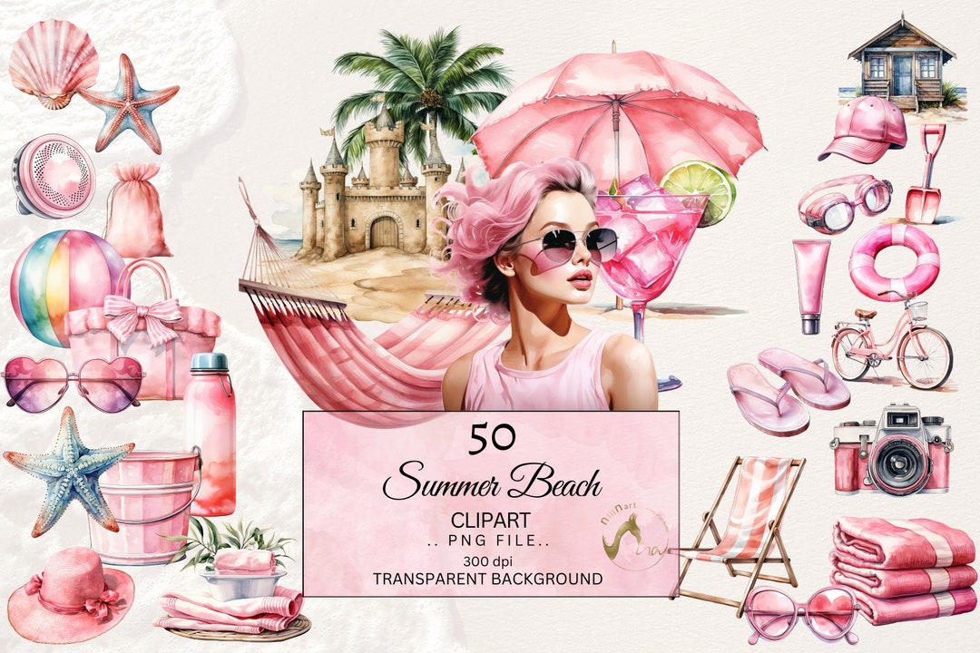 Summer Beach Clipart, Ocean Travel Digital Beach Clipart, Watercolor ...