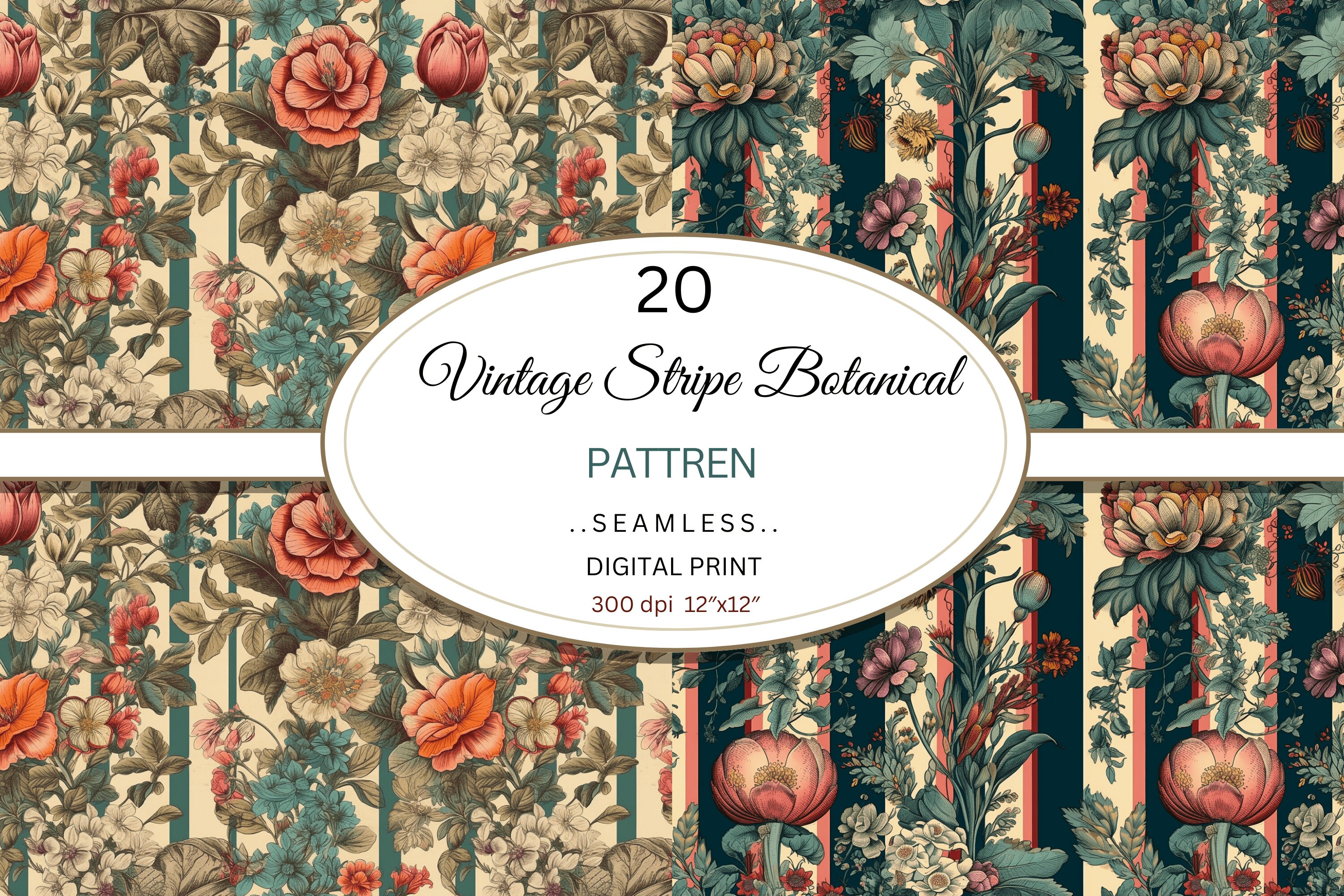 Vintage Botanical Digital Paper, Vintage Textures, Antique Floral Art ...