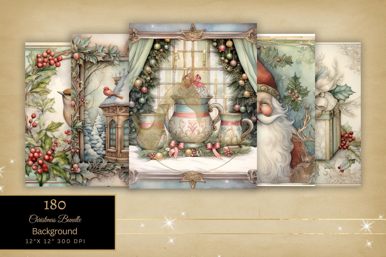 Retro Christmas Scrapbook Paper, Winter Holiday Ephemera (digital ...