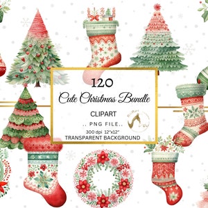 Watercolor Christmas Clipart PNG Bundle, Big Bundle Christmas Clipart ...