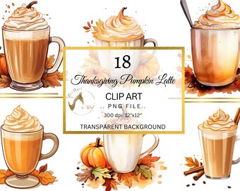 Watercolor Pumpkin Spice Latte Clipart, Thanksgiving Autumn (PNG File ...
