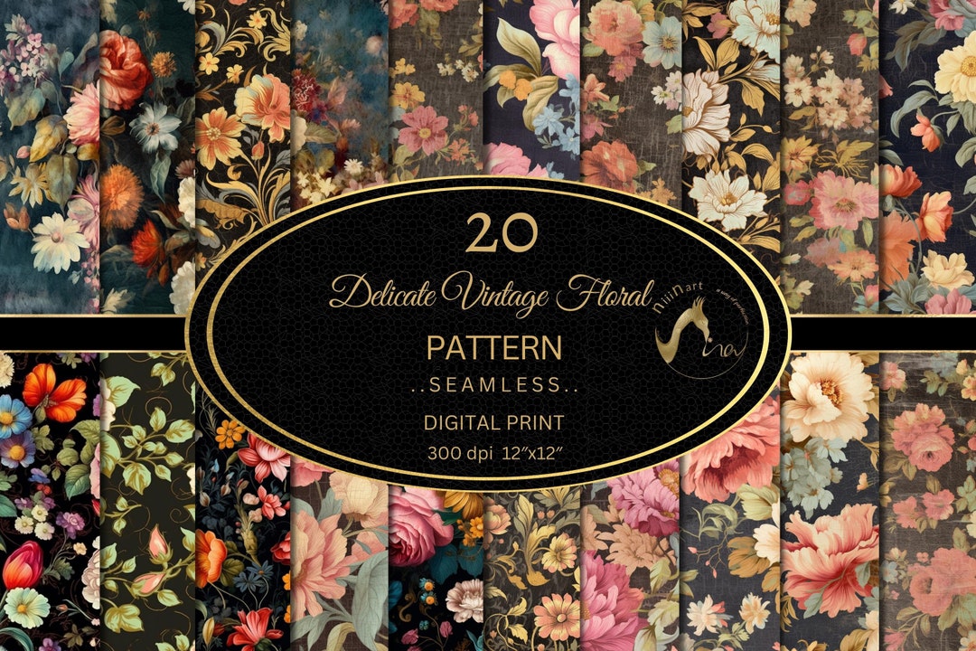 Floral Digital Paper, Dark Vintage Garden Floral Grunge Textures ...