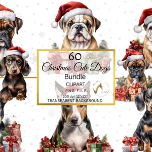 Watercolor Christmas Dogs Clipart Bundle, Card Making (PNG) - Etsy