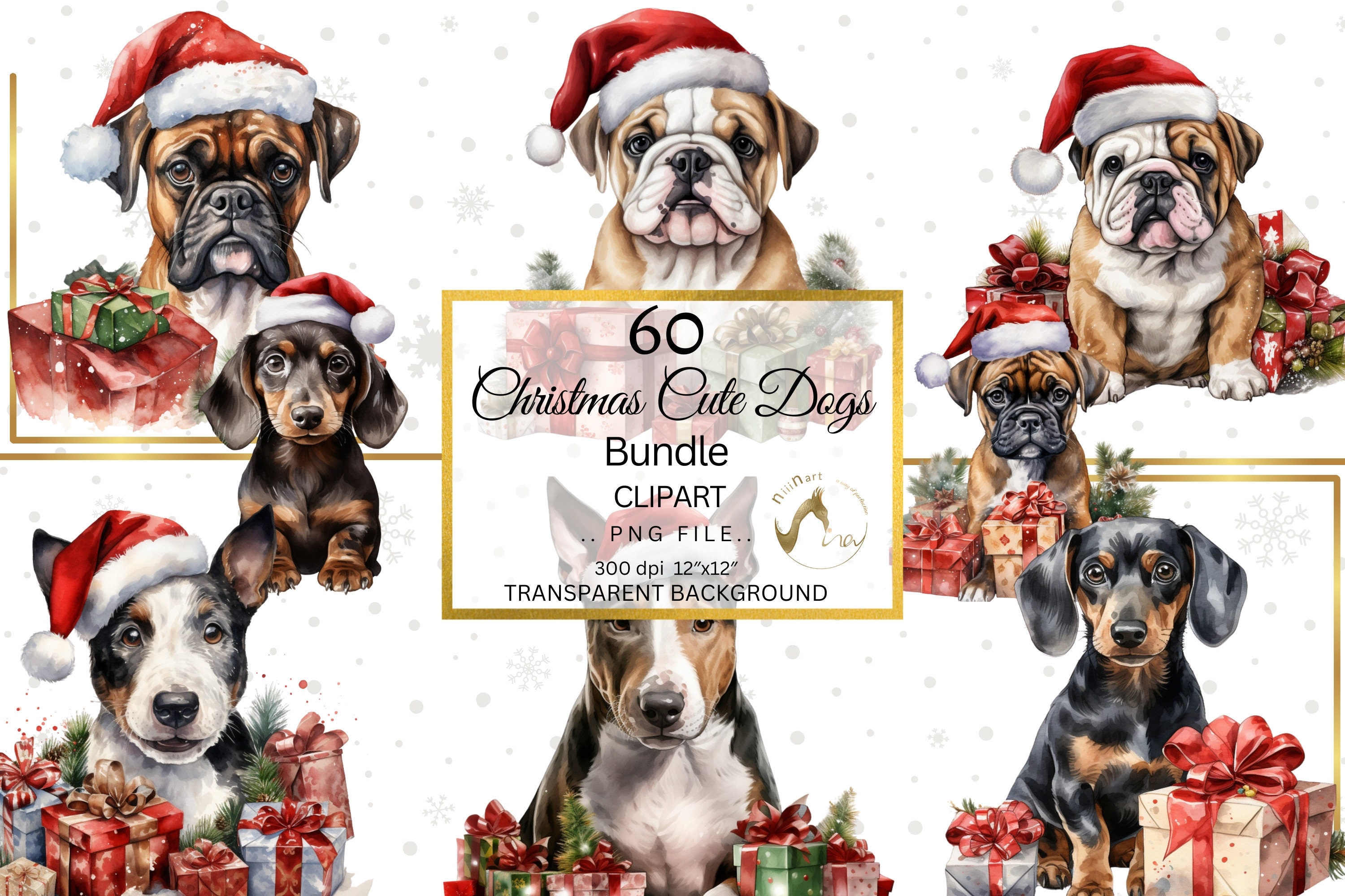 Watercolor Christmas Dogs Clipart Bundle, Card Making (PNG) - Etsy