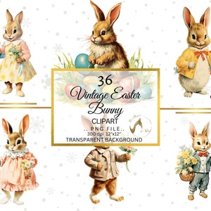 Vintage Easter Bunny Clipart Bundle, Spring PNG (digital Download) - Etsy