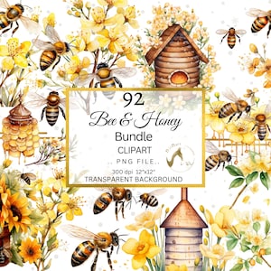 Watercolor Bees & Honey Clipart Bundle, Garden Bees and Honeycomb Clip ...