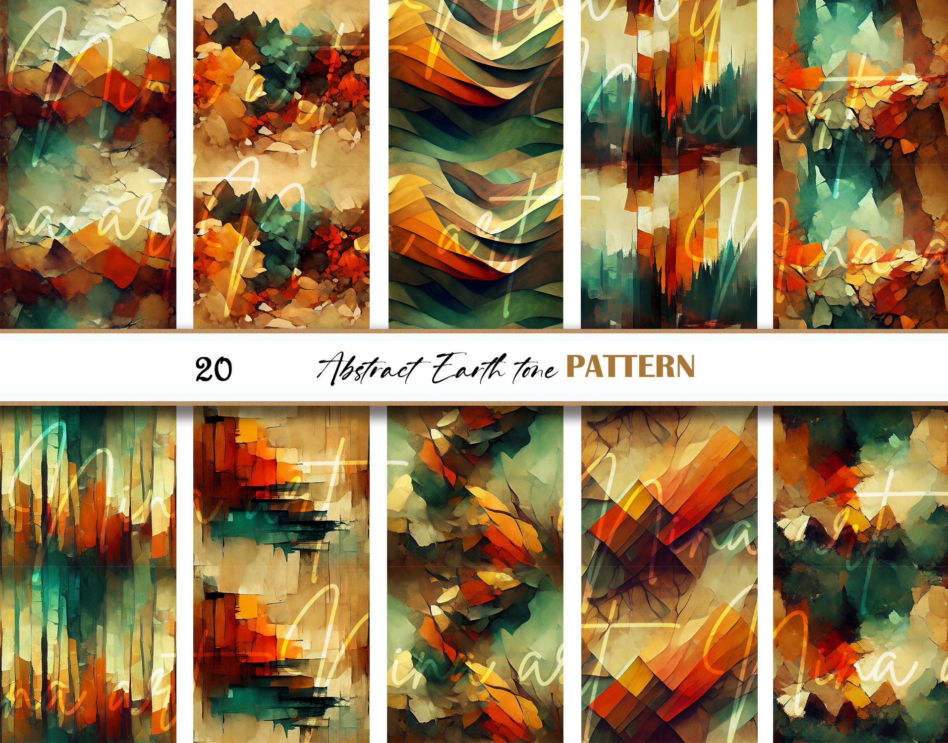 Unique Abstract Earth Tone Grunge Digital Pattern Teal Orange - Etsy