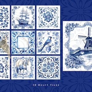 Watercolor Delft Tiles Delft Seamless Patterns Borders and Delft ...