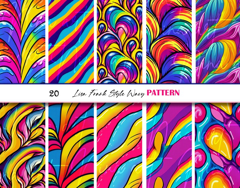 Seamless Lisa Frank Style Wavy Digital Paper Colorful Rainbow - Etsy
