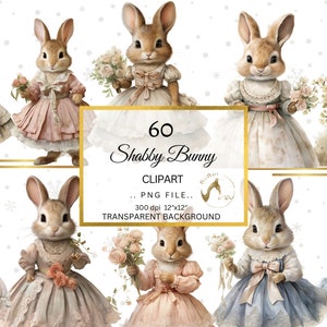 Watercolor Bunny Clipart Flower Dress, Easter Bunny, Cute Bunnies in ...