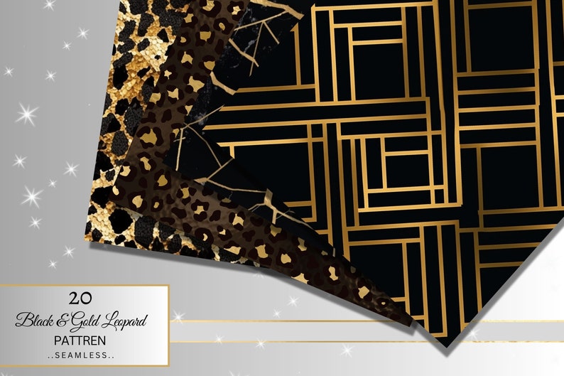 Black and Gold Leopard Digital Paper, Seamless Cheetah Skin (digital ...
