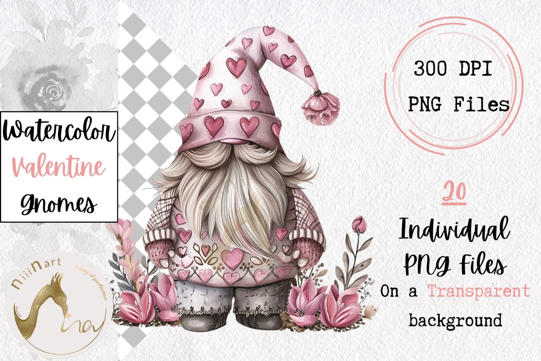 Watercolor Floral Pastel Pink Valentines Gnomes Clipart With Heart, 20 ...