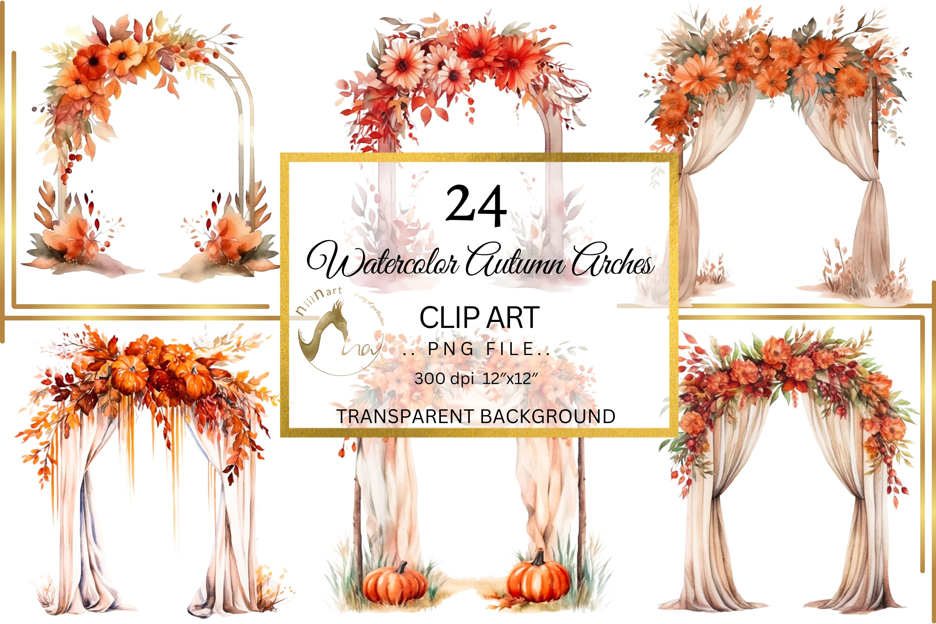 Watercolor Autumn Arches Clipart Woodland Floral Wedding Arch - Etsy