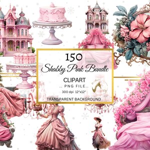 Victorian Pink Clipart Bundle, Watercolor Victorian Clipart Bundle ...