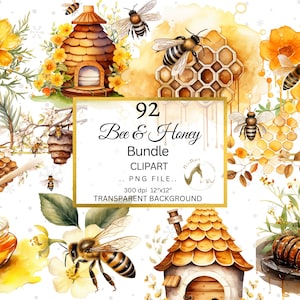 Watercolor Bees & Honey Clipart Bundle, Garden Bees and Honeycomb Clip ...