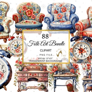 Folk Art Clipart Bundle, Folk Art Floral Clipart PNG, Folk Clipart ...