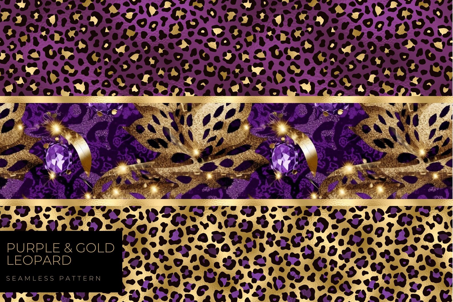 Purple and Gold Leopard Digital Paper, Seamless Glitter Patterns (JPG ...