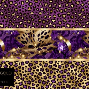 Purple and Gold Leopard Digital Paper, Seamless Leopard Spot Patterns ...