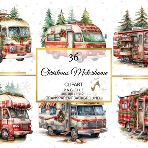 Christmas Motorhome RV Retro Clipart Bundle, Vintage Camper, Watercolor ...