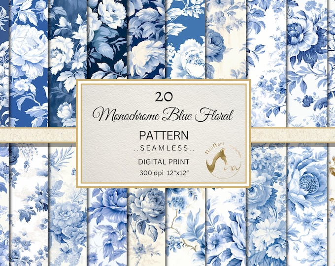 Blue Floral Digital Paper, Seamless Mediterranean Pattern (JPG) - Etsy