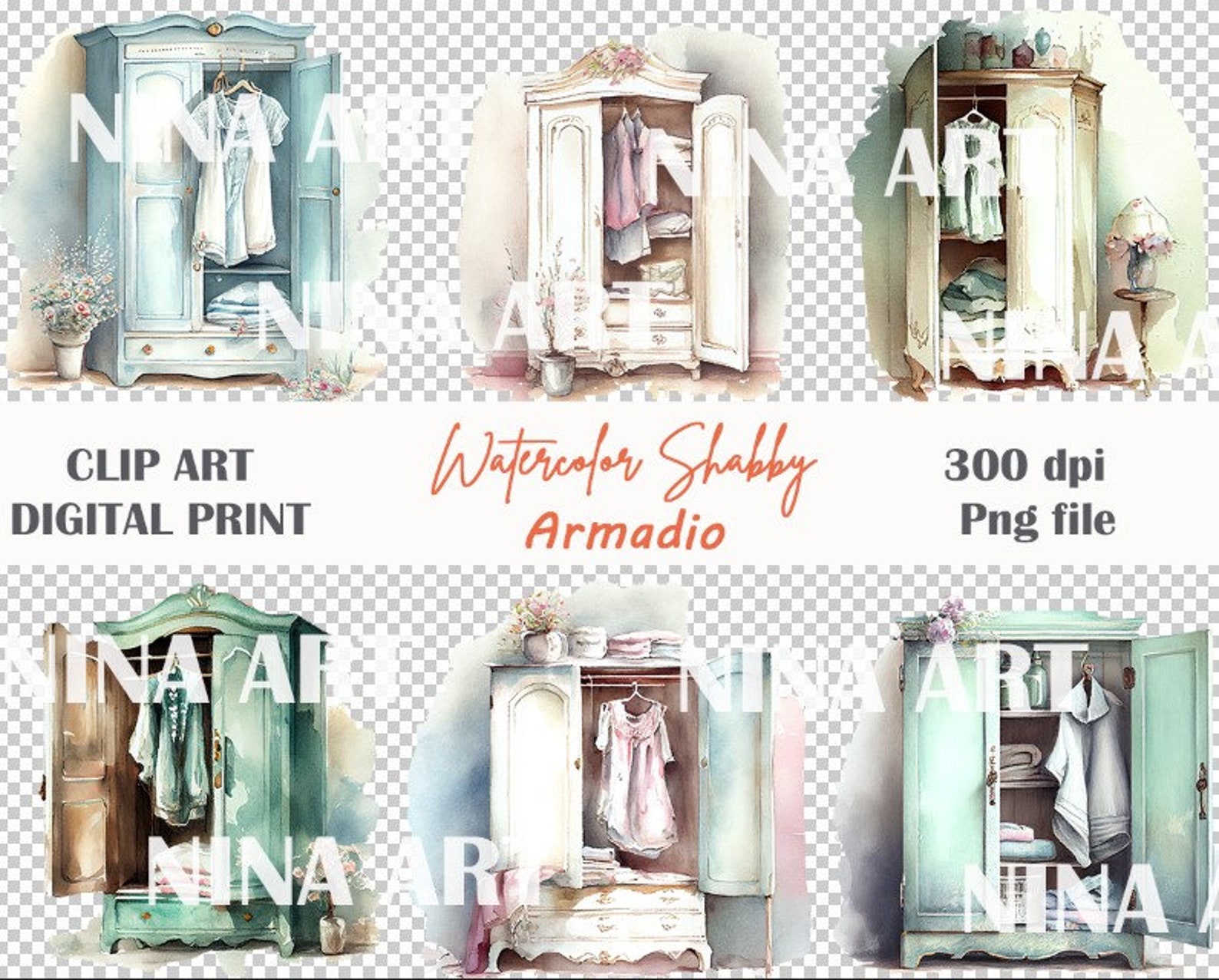 Shabby Chic Wardrobe Clipart Shabby Chic Watercolor Vintage - Etsy