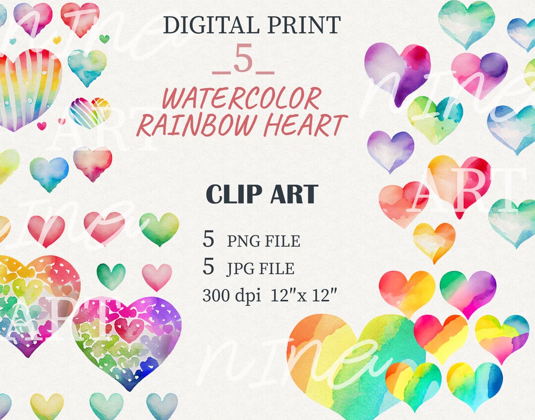 Watercolor Rainbow Hearts Clip Art, Love (digital Download) - Etsy