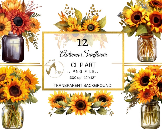 21 Watercolor Sunflowers Clipart Bundle - Fall Sunflower Floral ...
