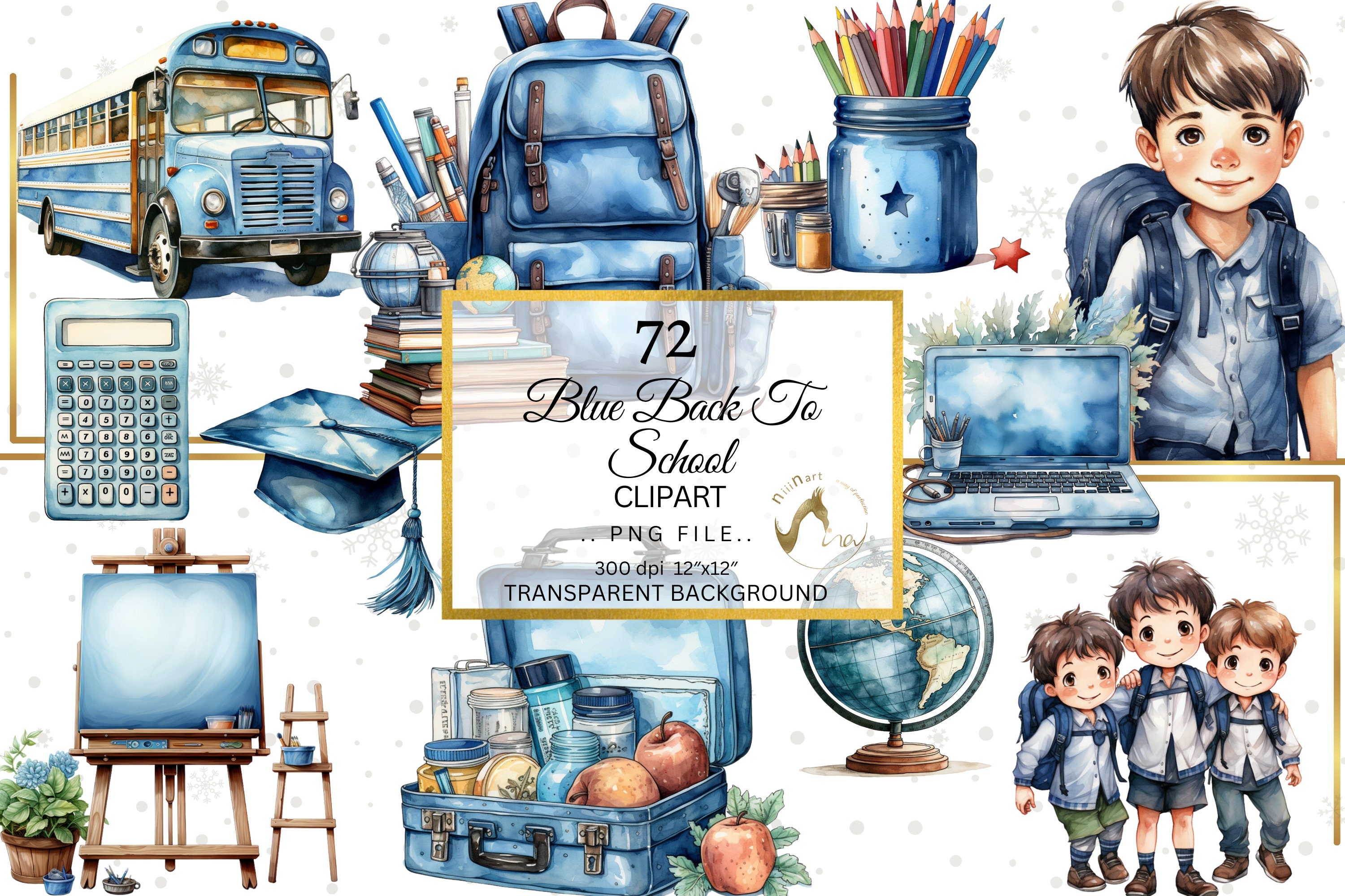 Watercolor School Clipart Blue Back to School Back to School - Etsy