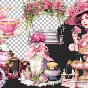 Victorian Pink Clipart Bundle, Watercolor Victorian Clipart Bundle ...