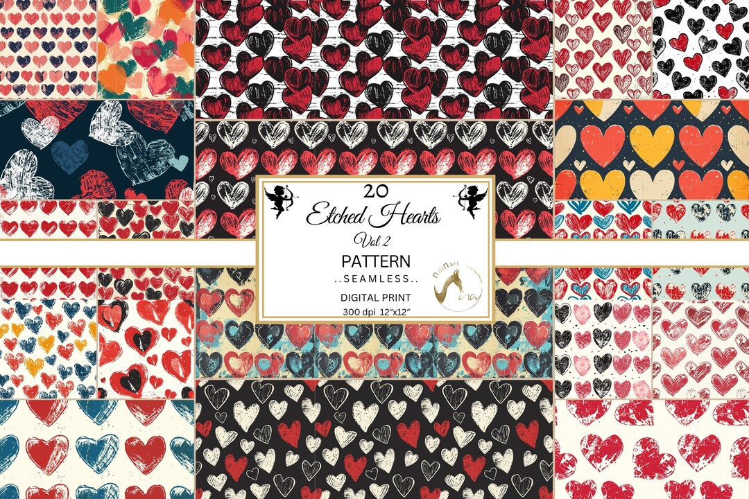 Heart Shaped Digital Paper, Seamless Heart Pattern Backgrounds ...