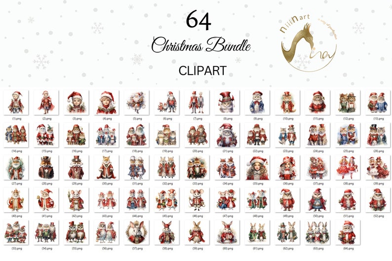 Watercolor Christmas Clipart Bundle, Animals PNG (digital Image) - Etsy