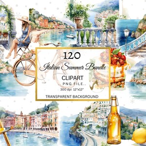 Watercolor Italian Summer Clipart Bundle, Amalfi Coast PNG (digital ...