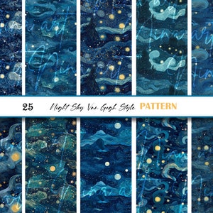 Seamless Night Sky Digital Pattern, Starry Night Van Gogh, Seamless ...