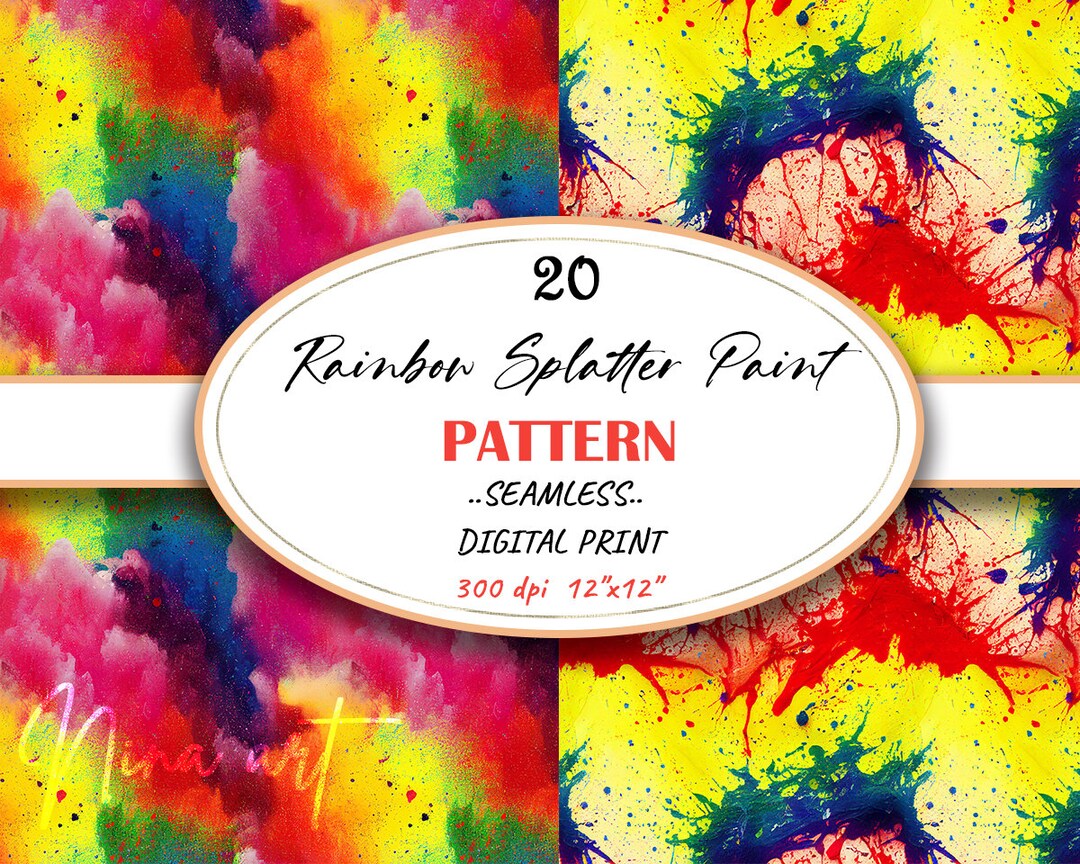 Rainbow Splatter Paint Seamless Digital Paper, Abstract Rainbow Neon ...