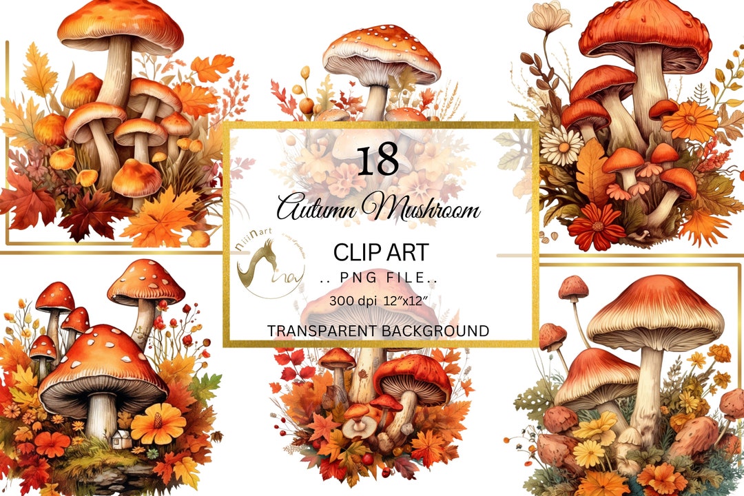 Watercolor Autumn Mushroom Clipart, Fall Forest PNG (digital Download ...