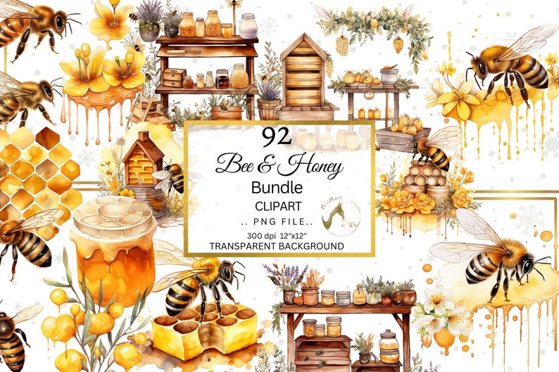 Watercolor Bees & Honey Clipart Bundle Garden Bees and - Etsy
