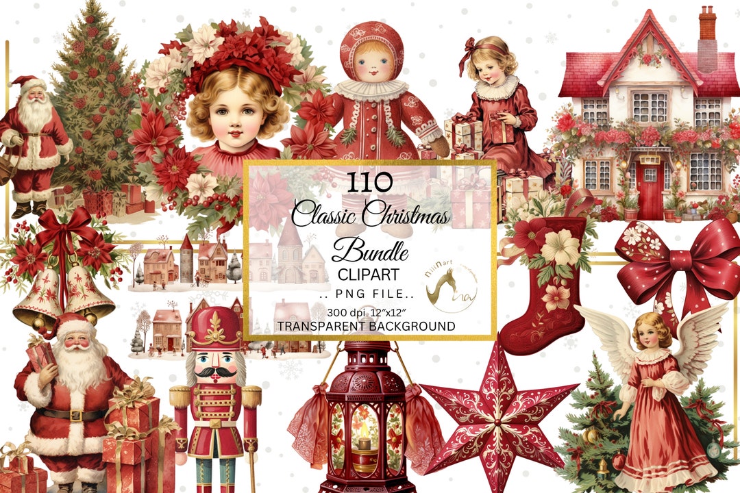 Classic Christmas Clipart Bundle, Watercolor PNG (digital Download) - Etsy