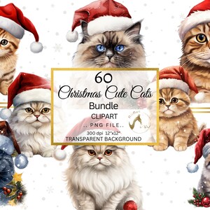 Christmas Cats Clipart Bundle, Cat Breeds Watercolor Clipart, Cat ...