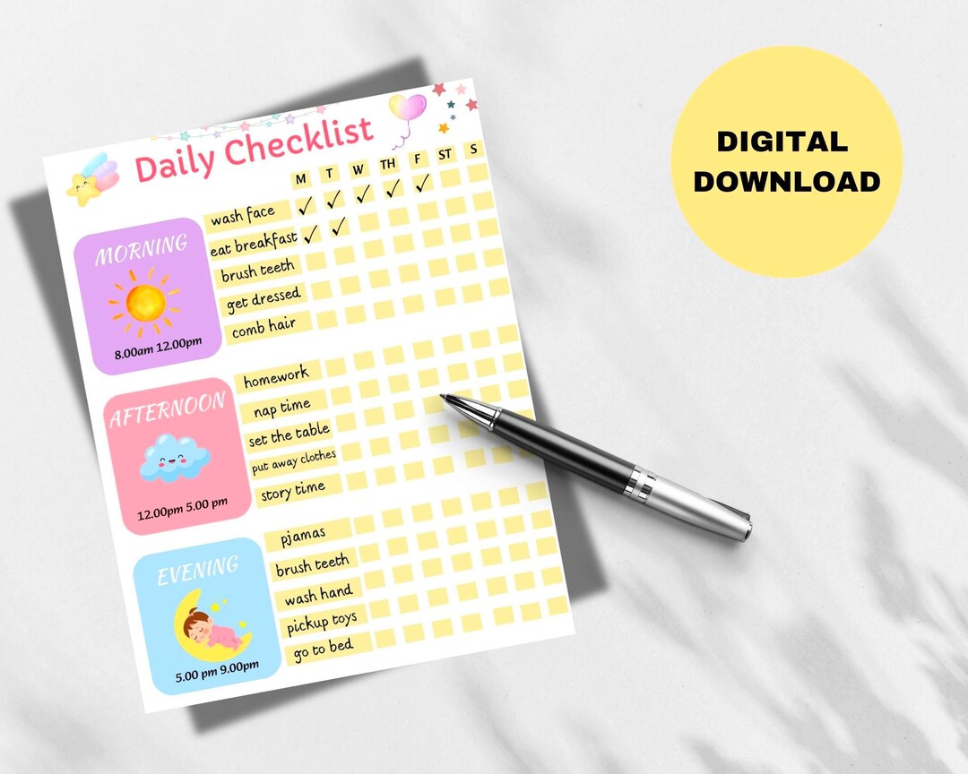 Kids Daily Checklist Printable, Weekly Planner (digital Download) - Etsy