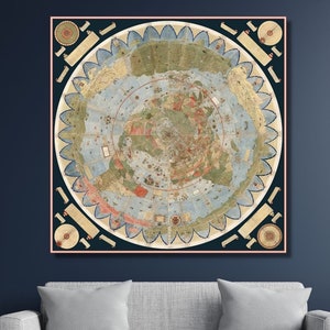 Ancient Flat Earth Map Canvas,vintage World Map Poster Print,1587 by Monte Urbano Poster, Large ...