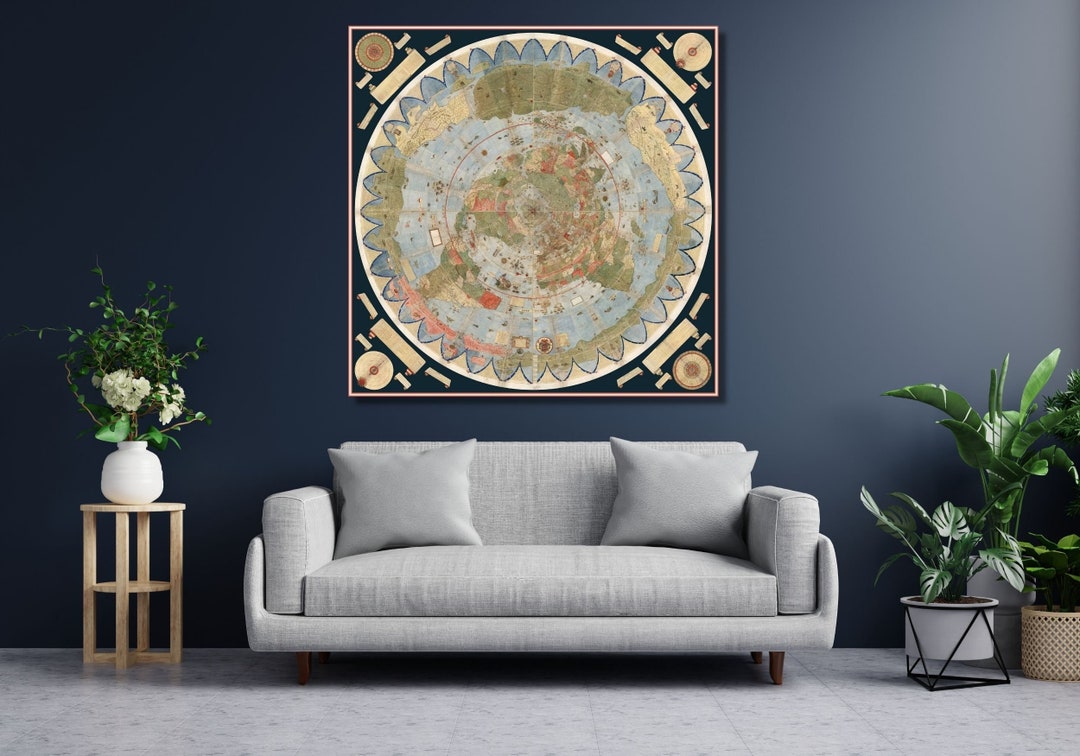 Ancient Flat Earth Map Canvas,vintage World Map Poster Print,1587 by ...