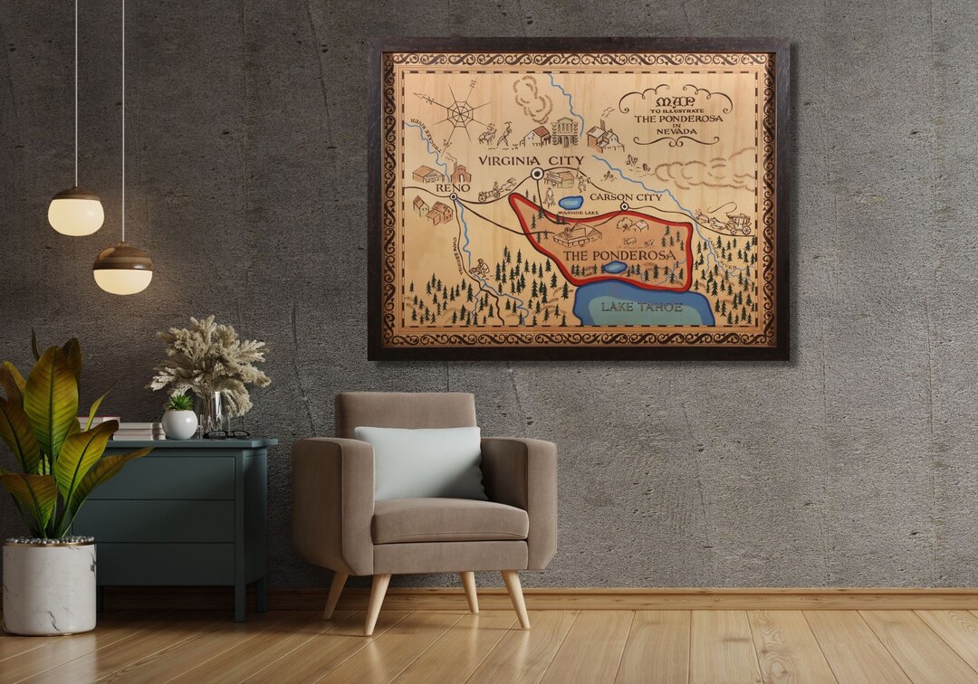 Bonanza Map Reproduction Canvas Wall Art , TV Ponderosa Nevada HIGHEST ...