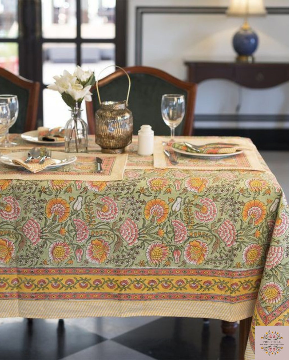 Printofab Vintage Cotton Block Print Table Cover Rectangle/square/round ...