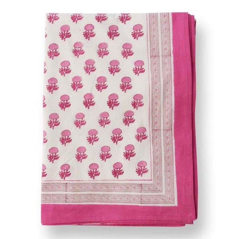 Printofab Baby Pink Hand Block Printed Cotton Tablecloth Dining Table ...