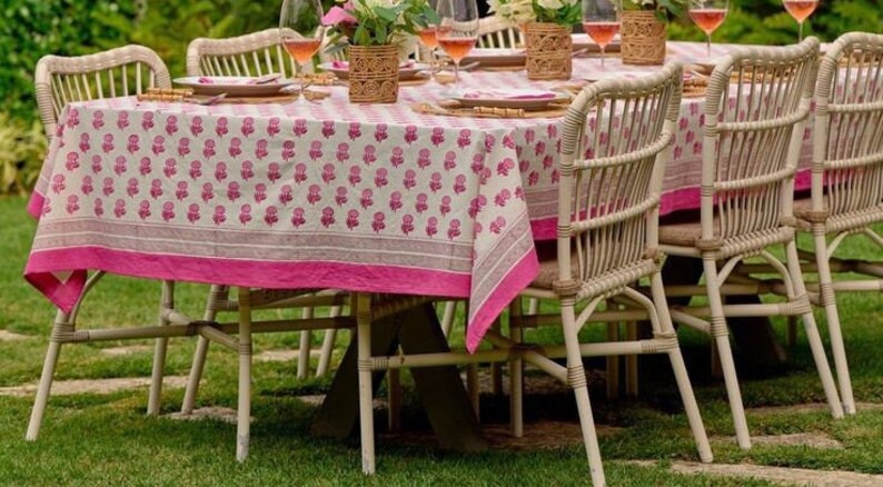 Printofab Baby Pink Hand Block Printed Cotton Tablecloth Dining Table ...