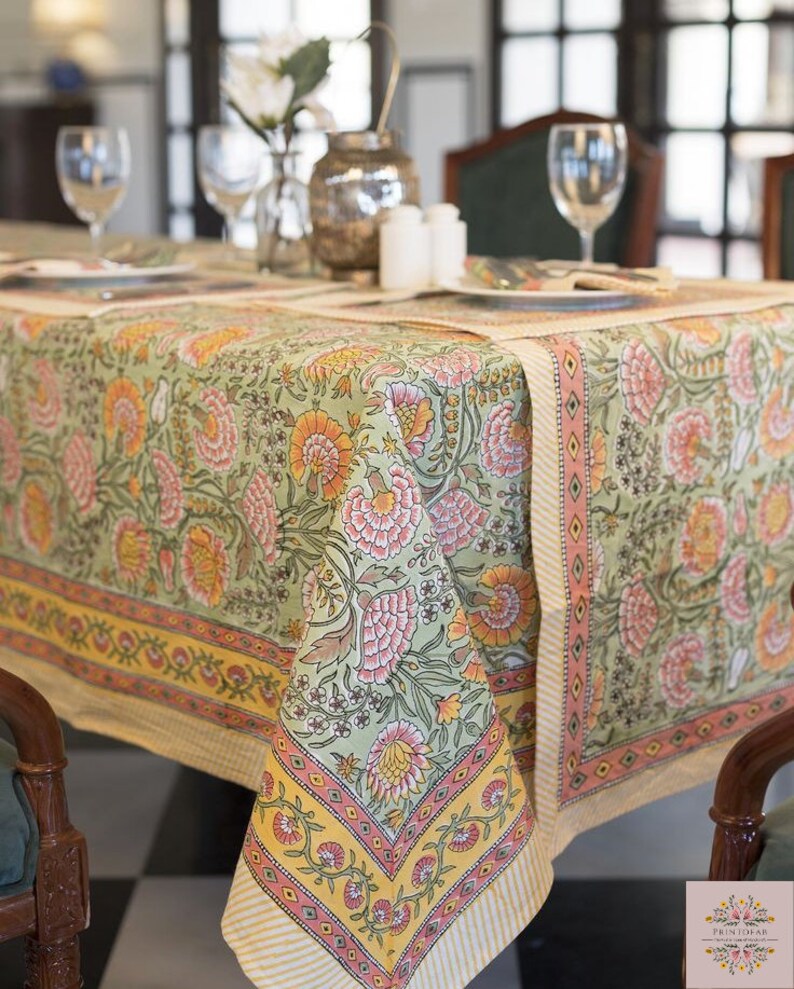 Printofab Vintage Cotton Block Print Table Cover Rectangle/square/round ...