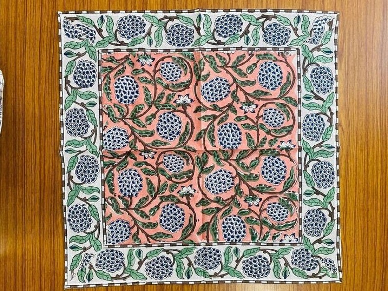 Printofab Salmon Pink, Sage Green,delft Blue,hand Block Floral Print ...