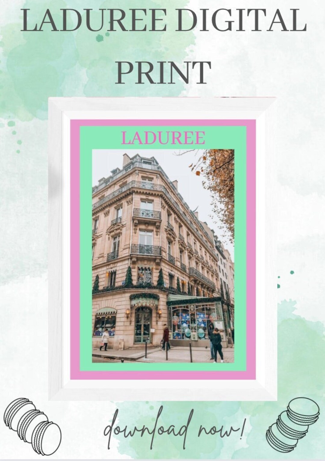 Laduree Digital Download Print, Laduree Poster, Pastel Print, Green and ...