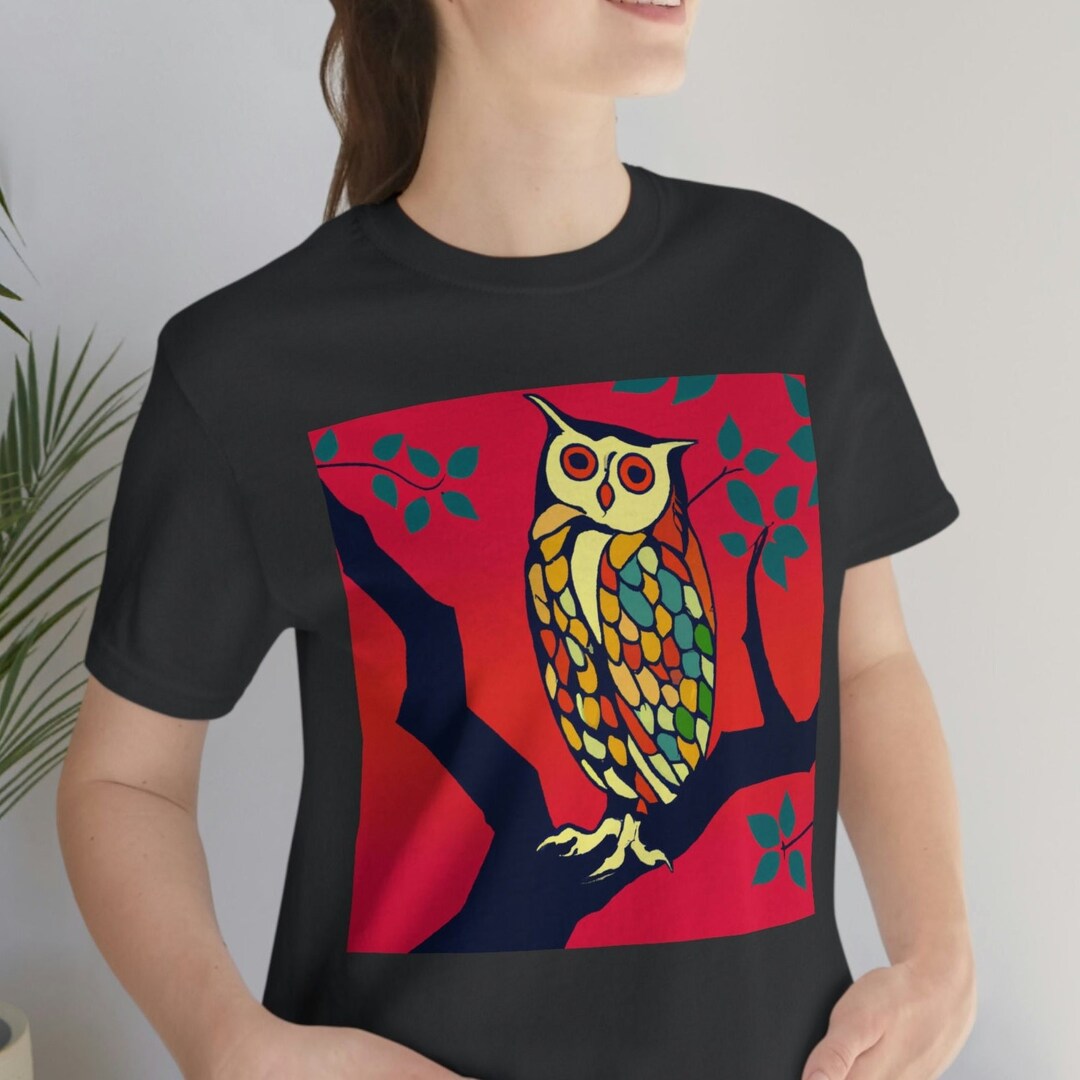 First Owl Art Tee-shirt, AI Generated Art Tee, Owl Lover Tshirt, Owl ...